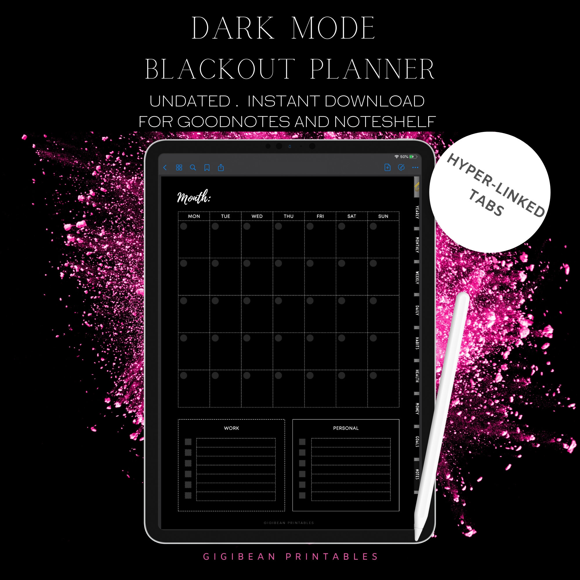 Blackout Planner Dark Mode Perfect For 2021 Planner Weekly And Monthly ...