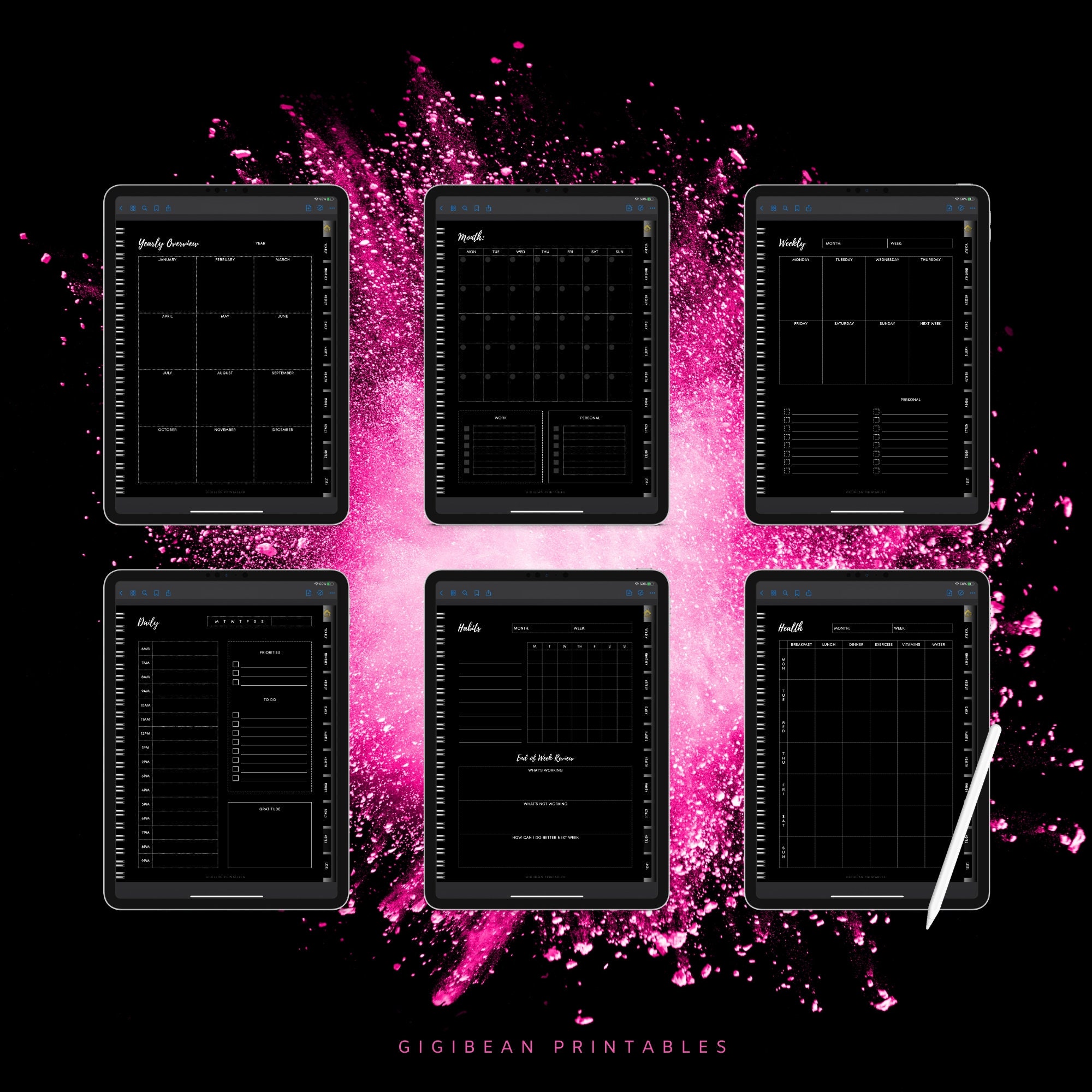 Undated Digital Planner Blackout Planner Portrait Mode, Monthly Weekly ...