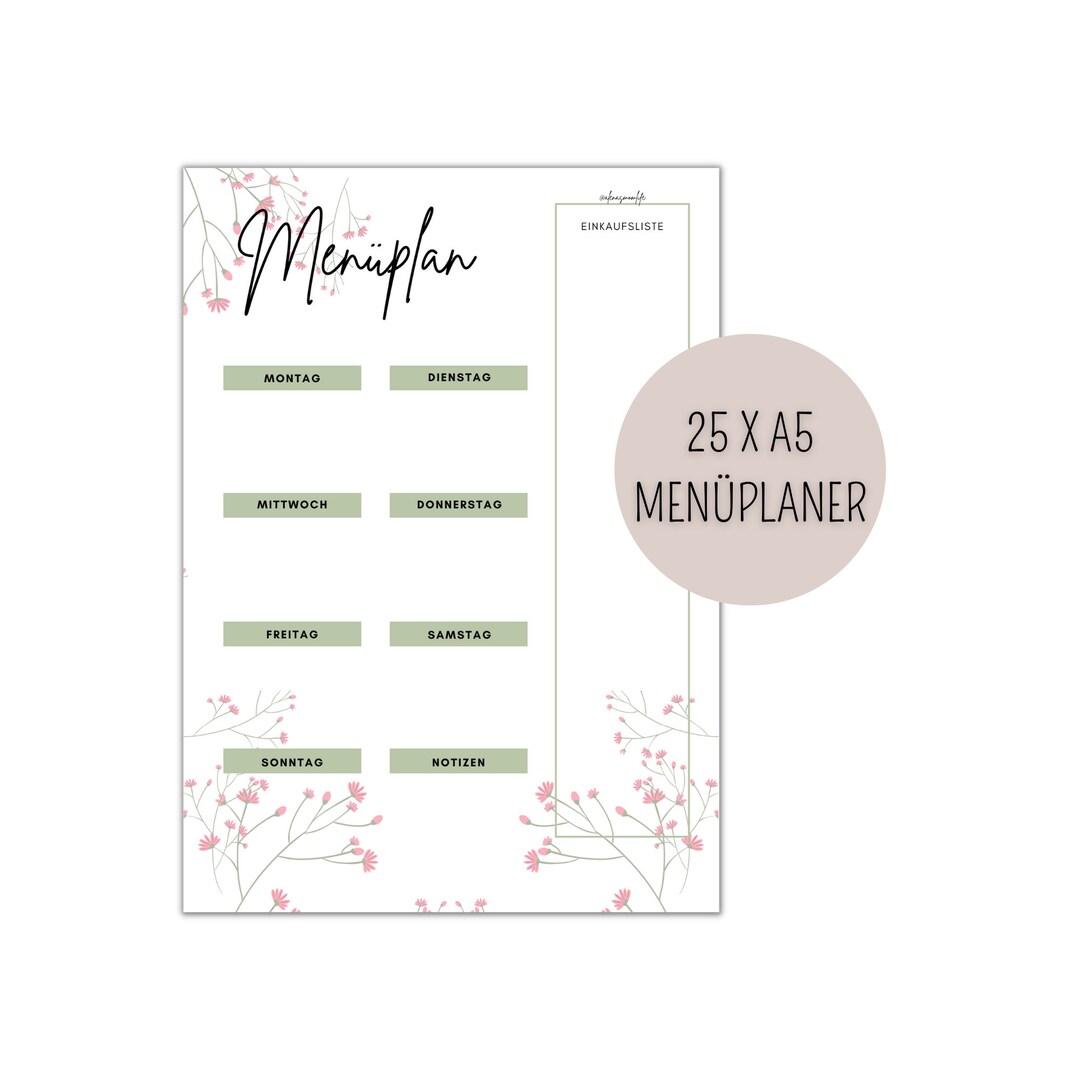 25 Pages Menu Planner A5 MENU DINNER Menu Template Menu Organization ...