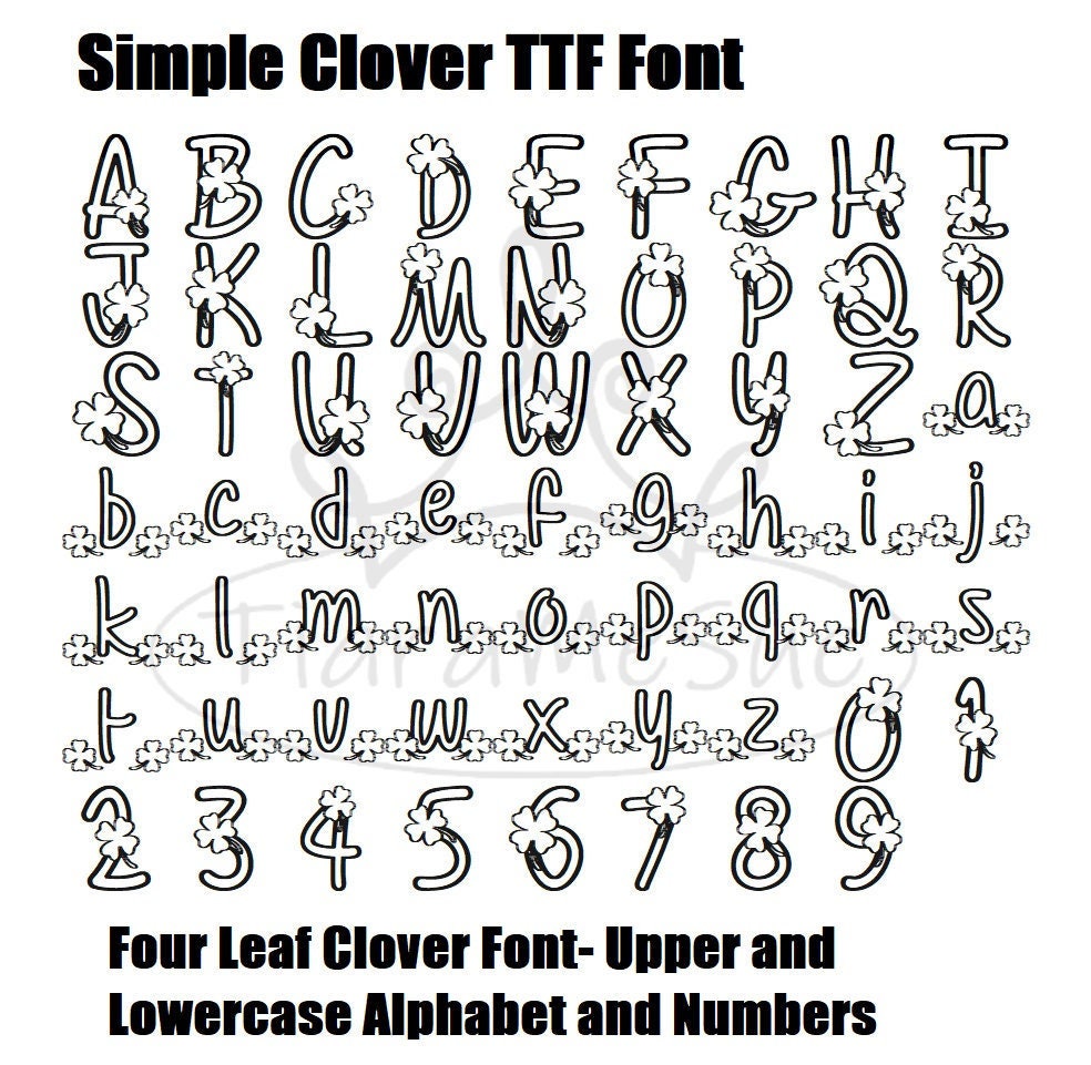 Shamrock Alphabet Four Leaf Clover TTF Font. St. Patrick's Day Font ...