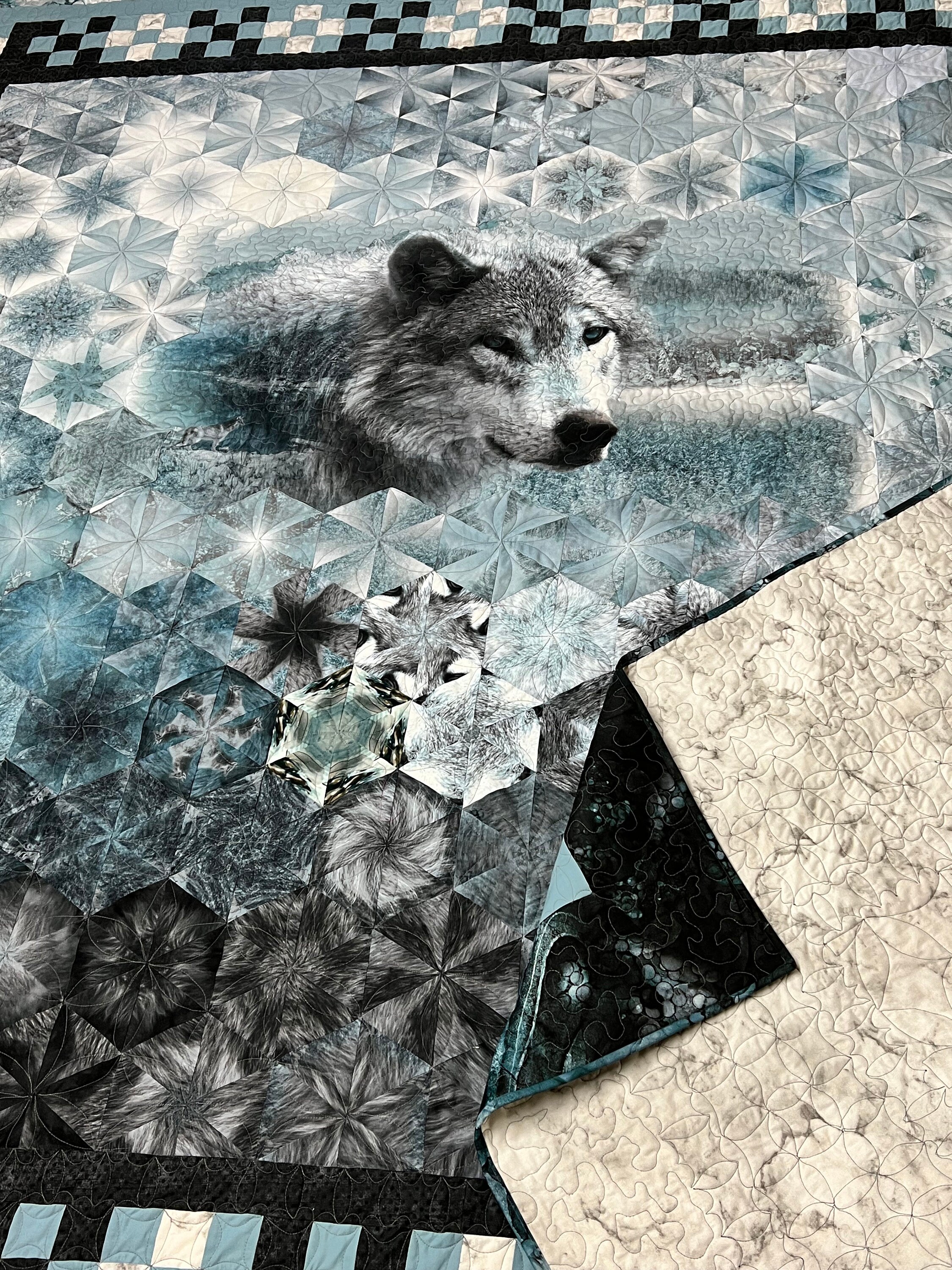 Wolf Themed One Block Wonder King Size Handmade Quilt That’s 101 Long ...