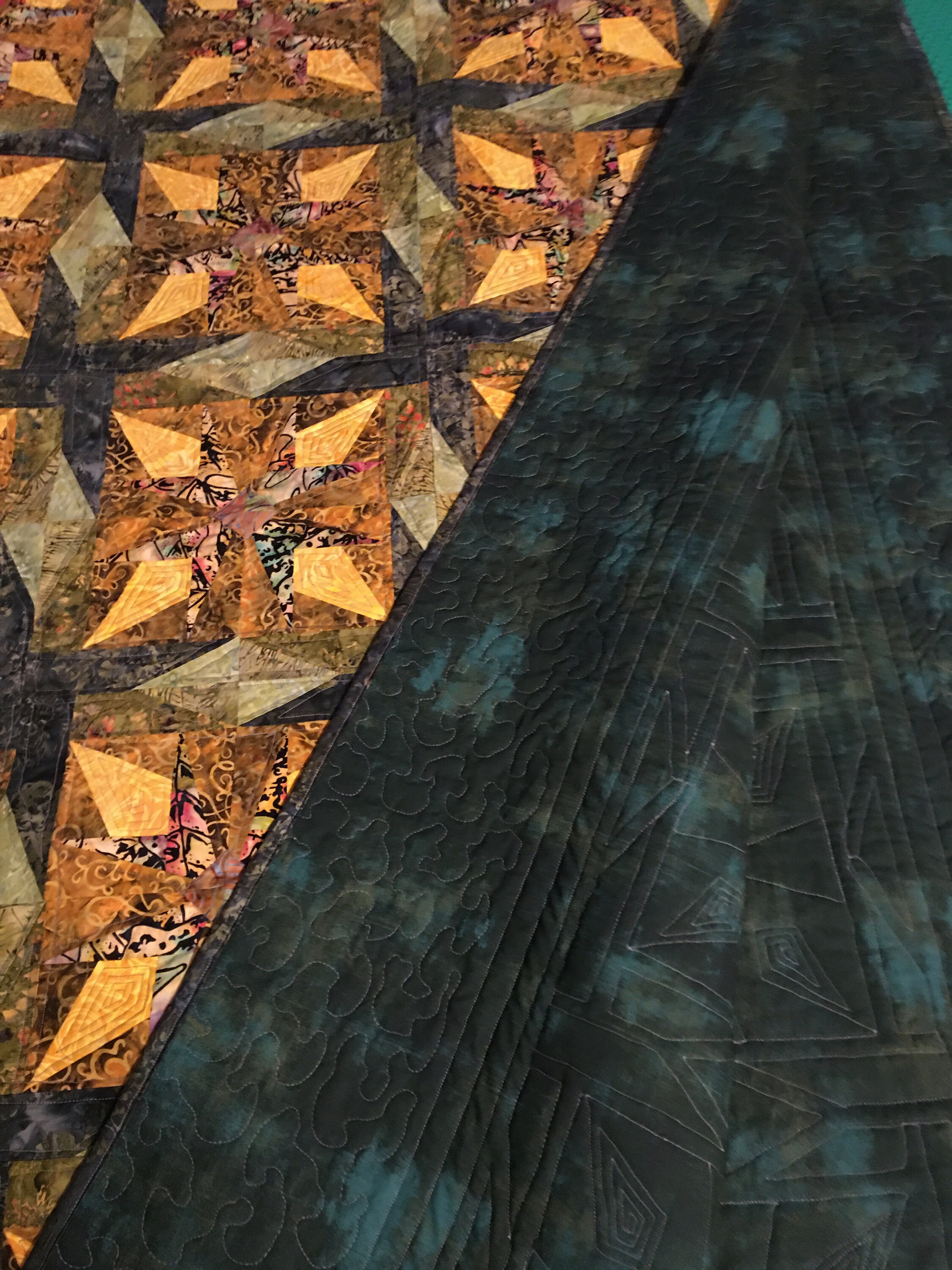 Paper Pieced Green and Gold Star Full Size Quilt That Measures 76 X 88 ...