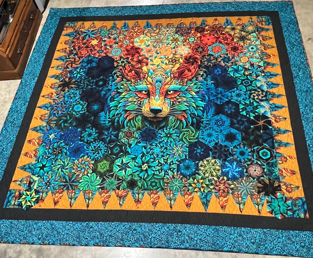 Handmade King Size Wolf Themed One Block Wonder Quilt That Measures 102 ...