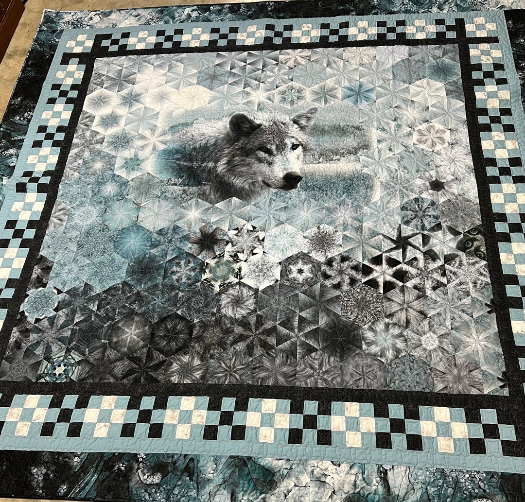 Wolf Themed One Block Wonder King Size Handmade Quilt That’s 101 Long ...