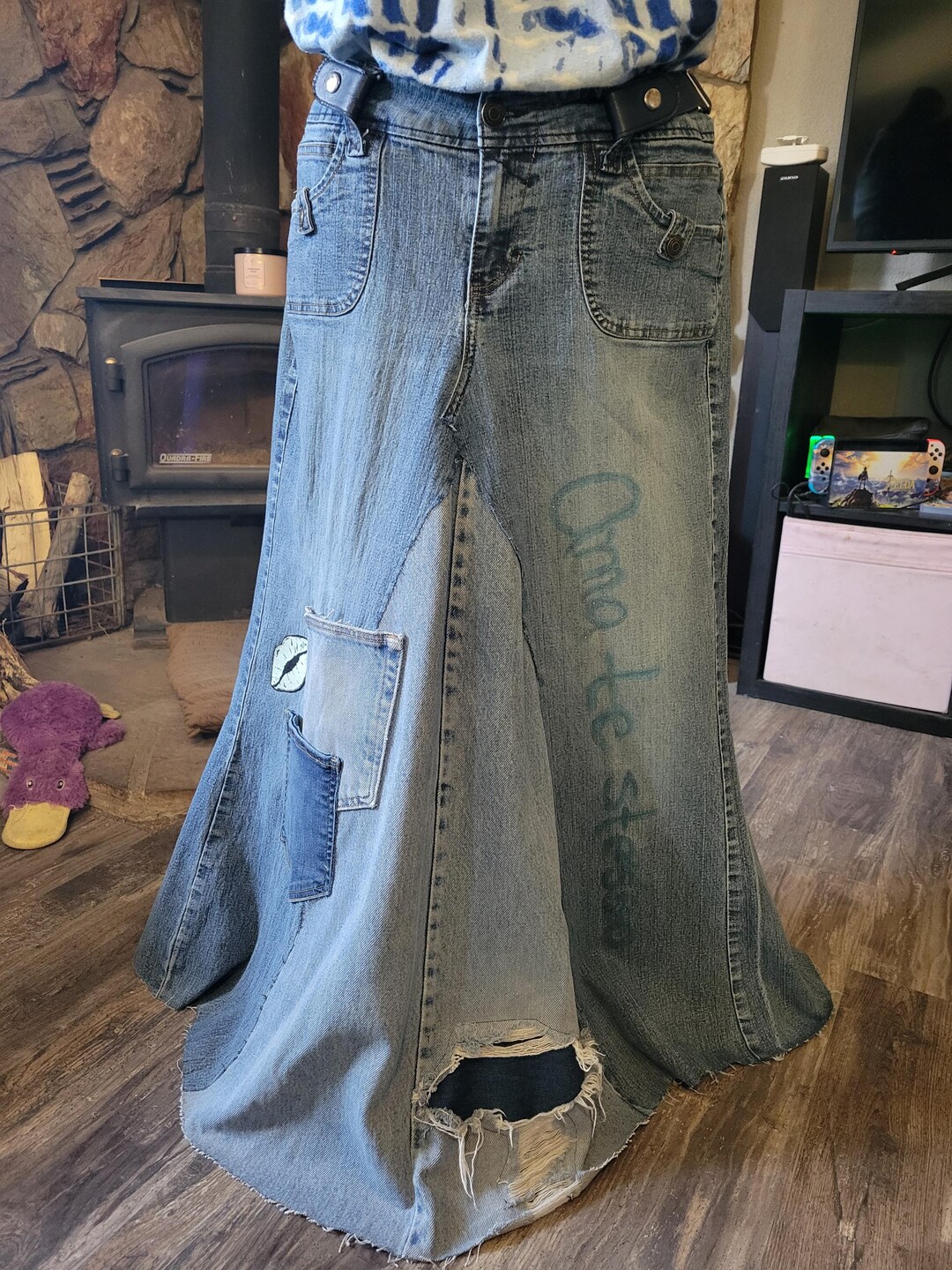 Upcycled Jean Skirt Size 14 - Etsy