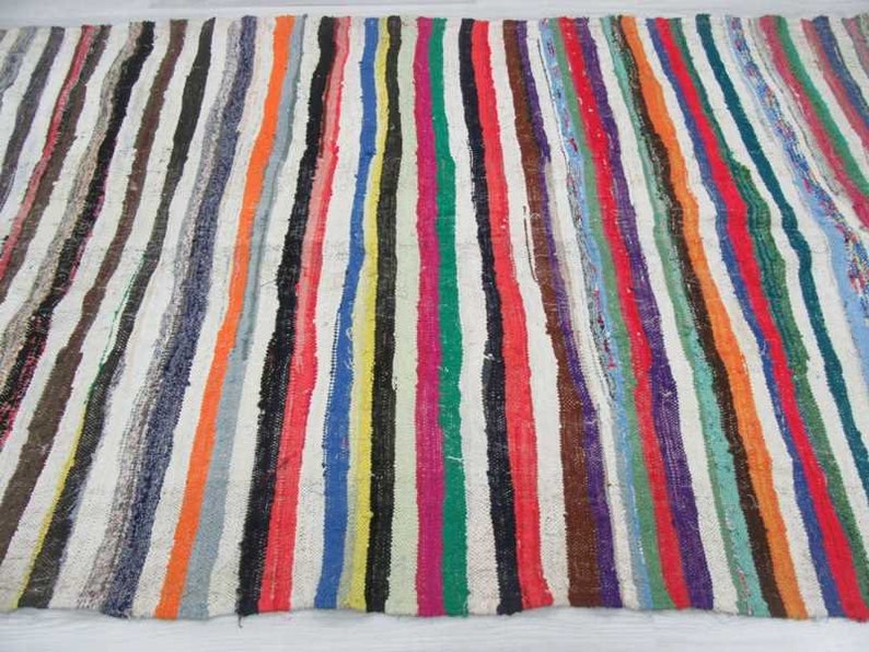 Colorful Striped Vintage Rag Rug 6.7 X 10.7 Ft - Etsy