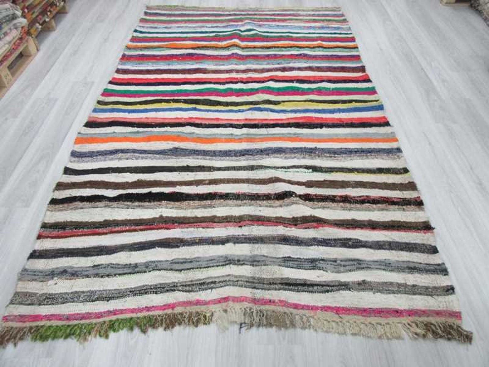 Colorful Striped Vintage Rag Rug 6.7 X 10.7 Ft - Etsy