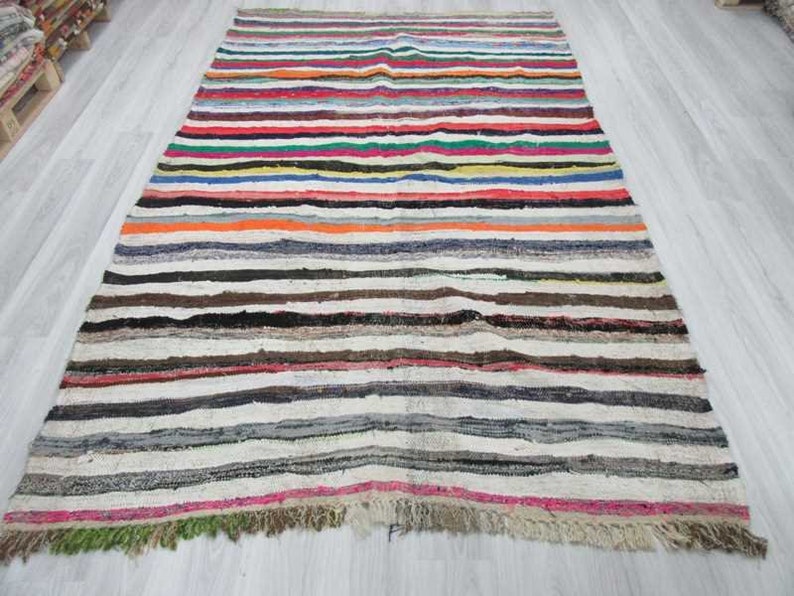 Colorful Striped Vintage Rag Rug 6.7 X 10.7 Ft - Etsy