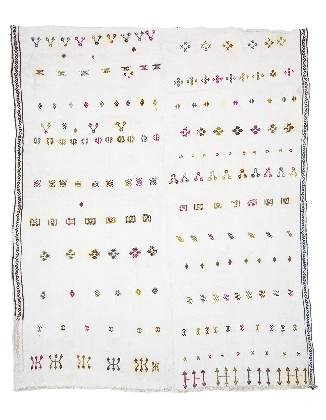 Vintage White Embroidered Cotton Kilim Rug 5.10 X 7.5 Ft - Etsy