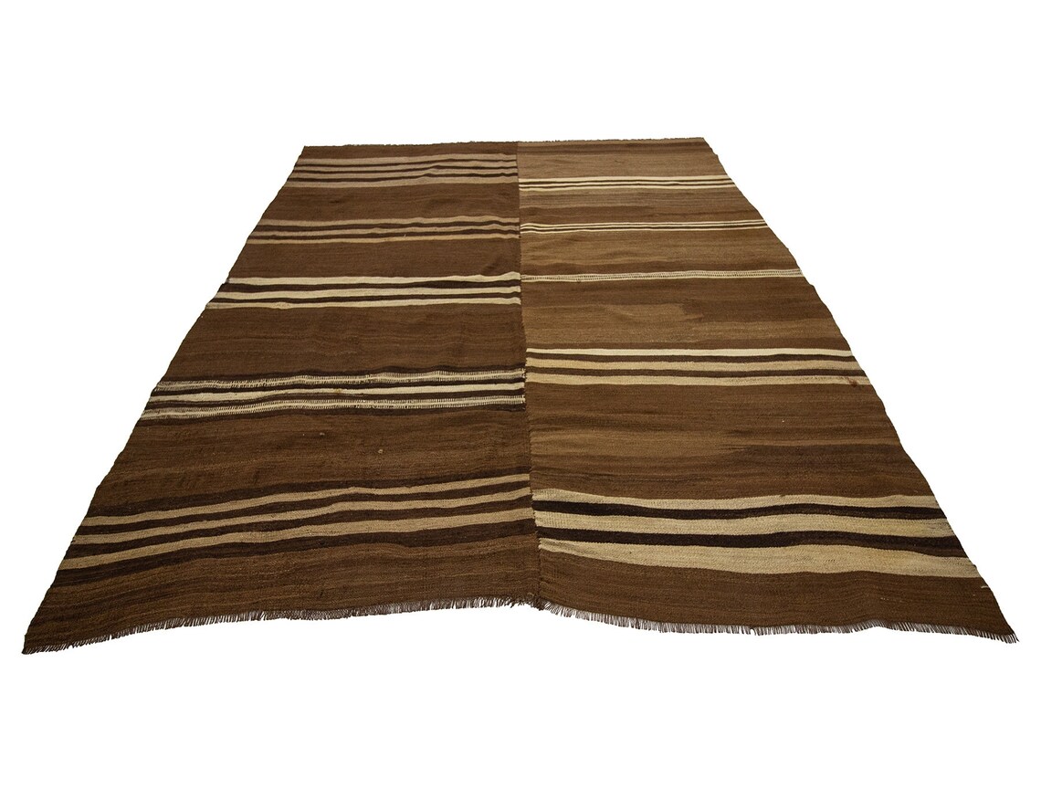 Large Vintage Brown Wool Kilim Rug 7.10 x 10.1 | Etsy