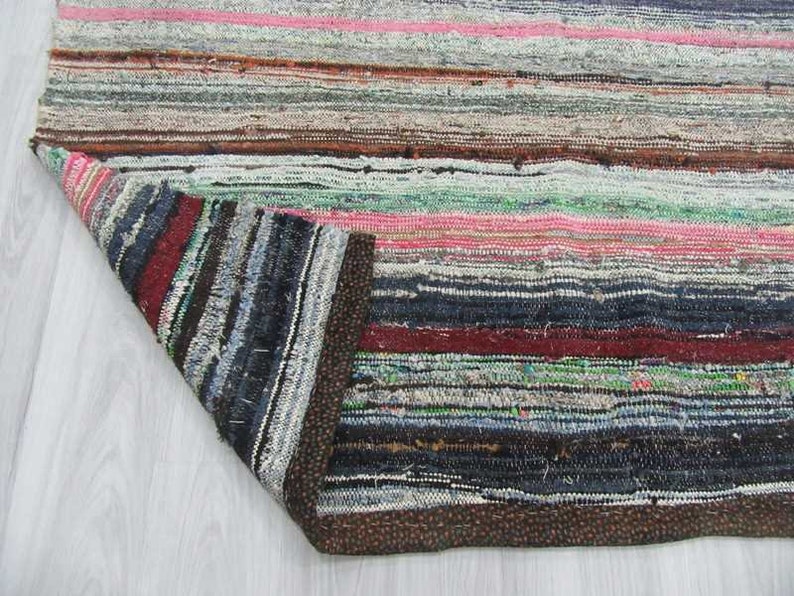 Vintage Striped Rag Rug 6.4 X 10.8 Ft - Etsy