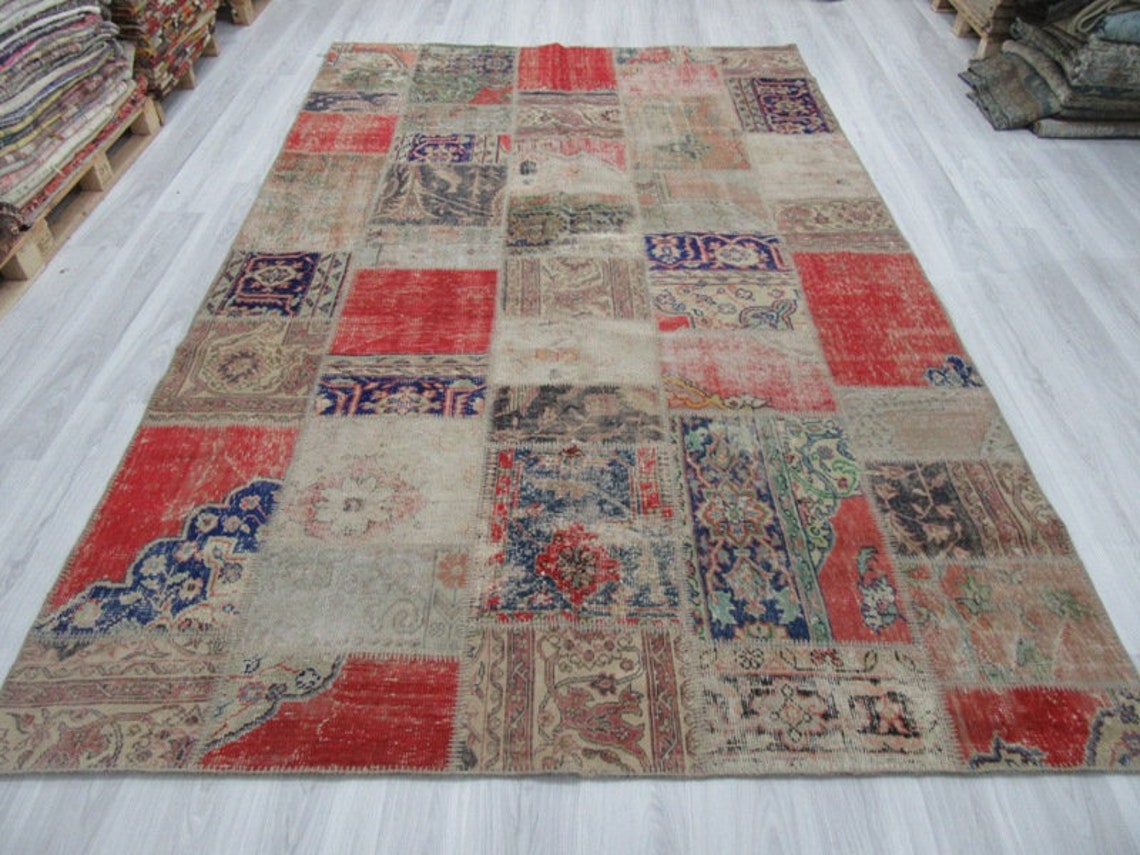 Vintage Large Decorative Patchwork Rug 7.4 X 11.9 Ft - Etsy