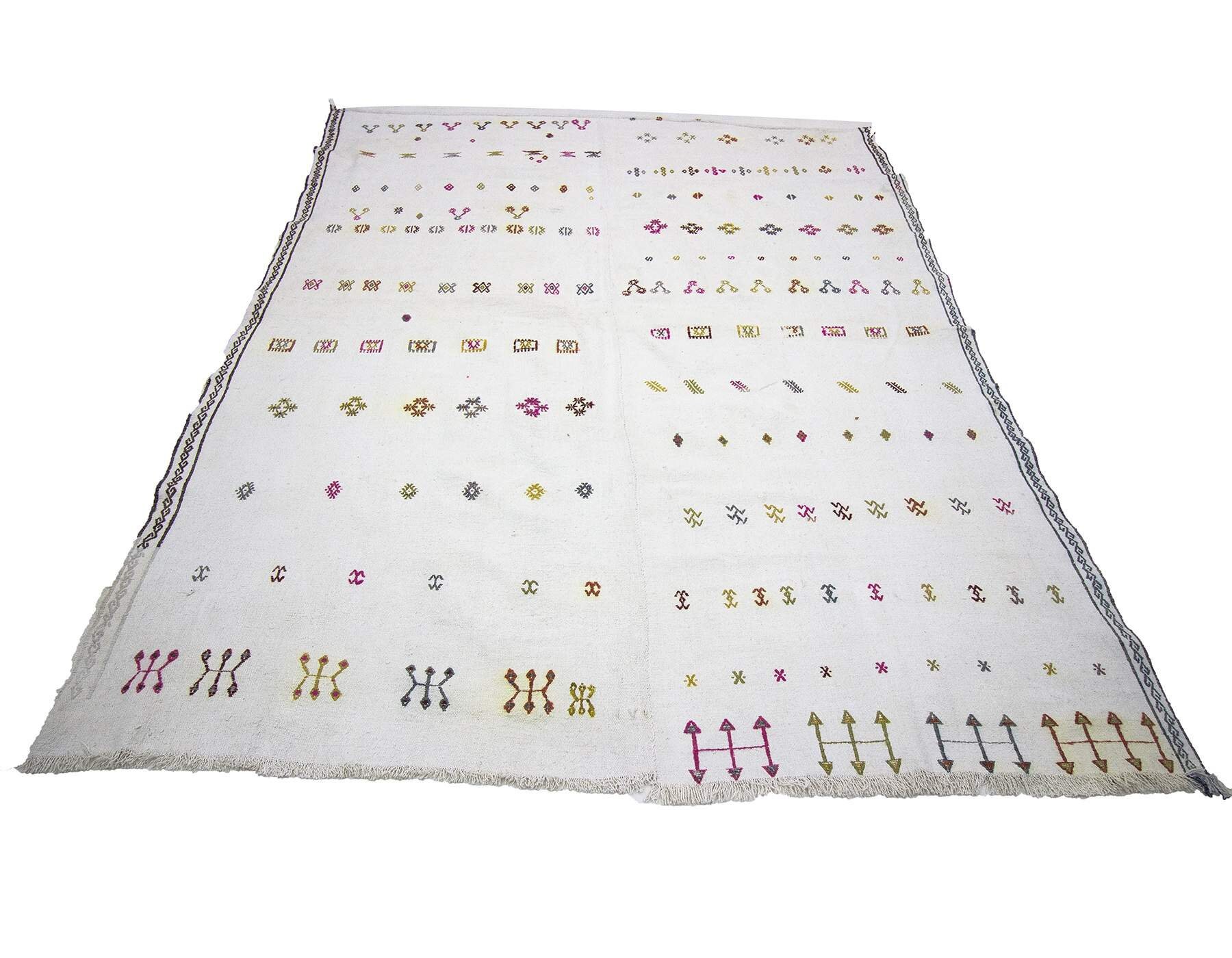 Vintage White Embroidered Cotton Kilim Rug 5.10 X 7.5 Ft - Etsy