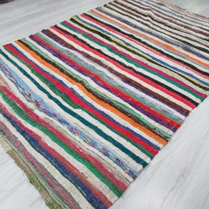 Colorful Striped Vintage Rag Rug 6.7 X 10.7 Ft - Etsy