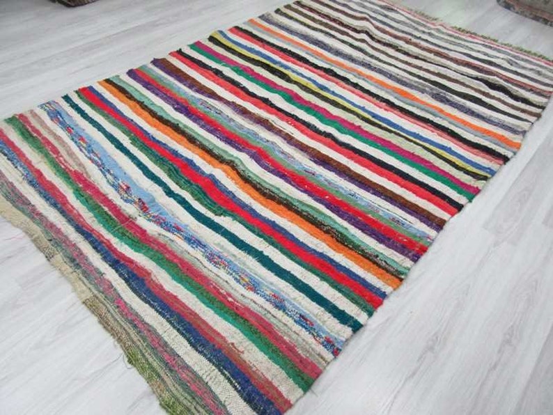 Colorful Striped Vintage Rag Rug 6.7 X 10.7 Ft - Etsy