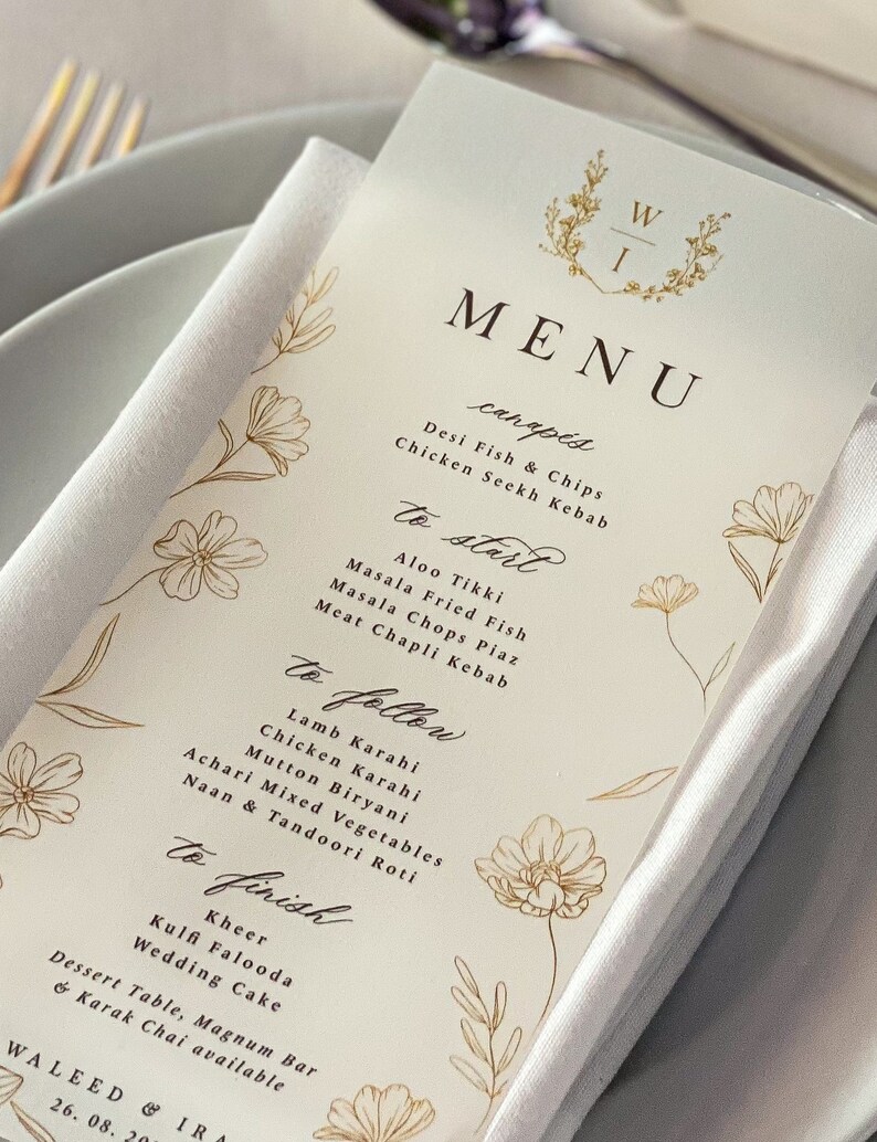 GOLD LEAF Menu Packs Delicate Vellum Perfect for Events and Weddings ...