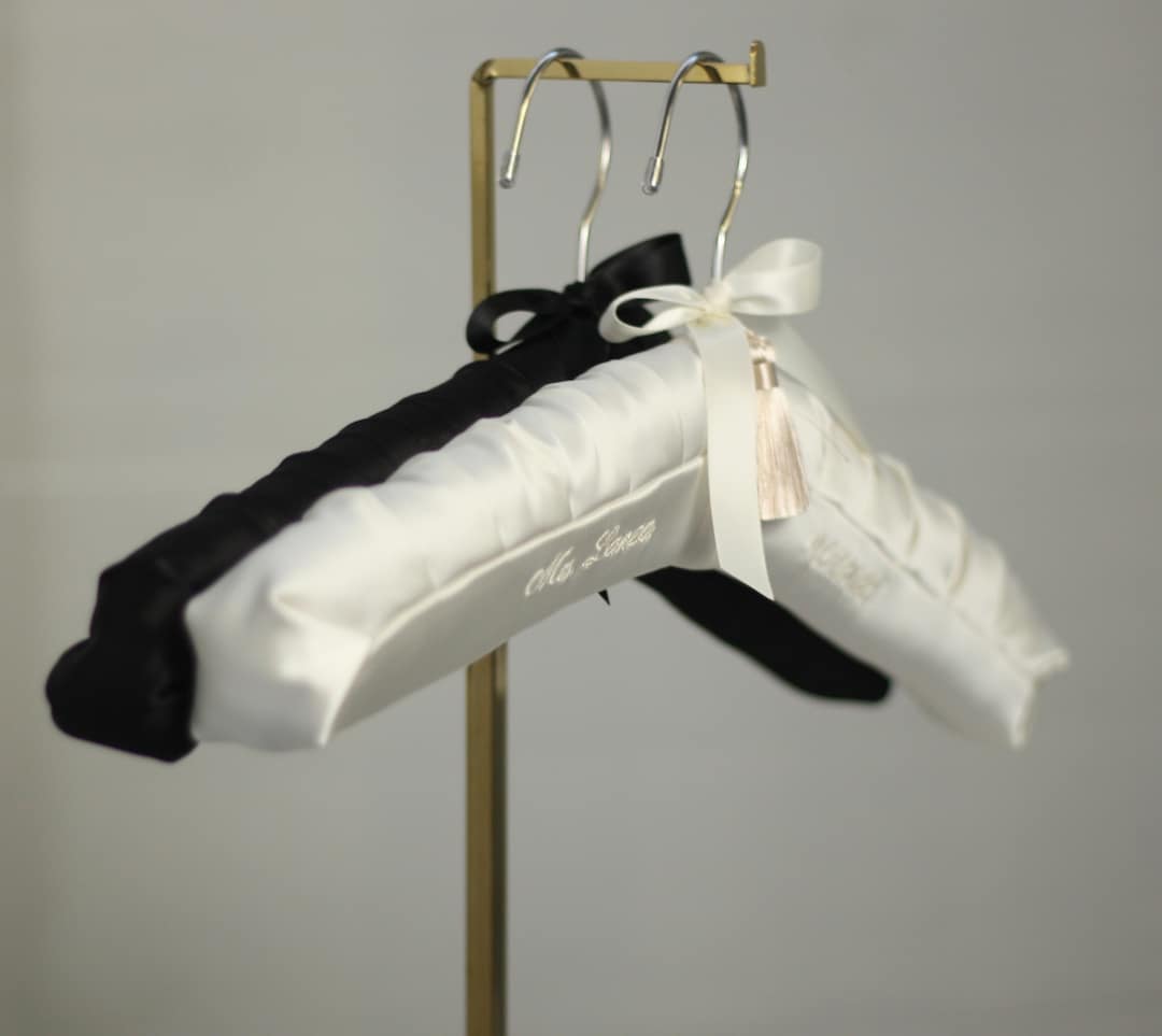 Personalized Bridal Hanger, Satin Wedding Dress Hanger, Embroidered ...