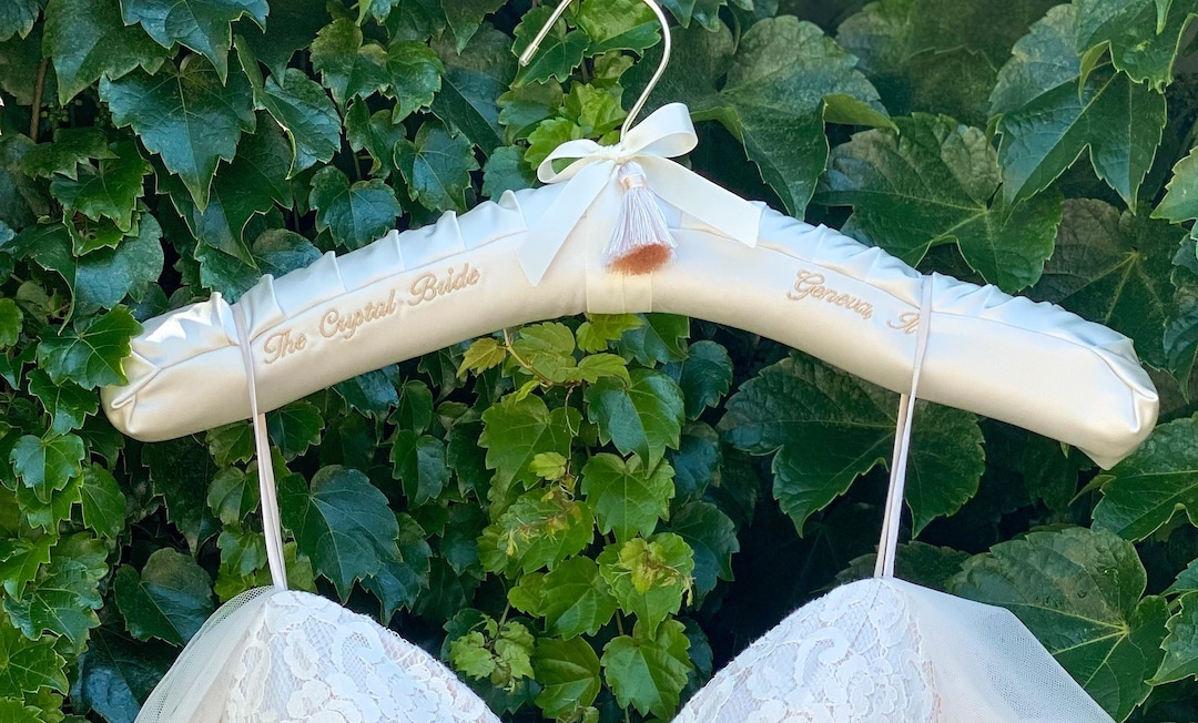 Personalized Satin Bridal Hanger, Embroidered, Wedding Dress Hanger ...