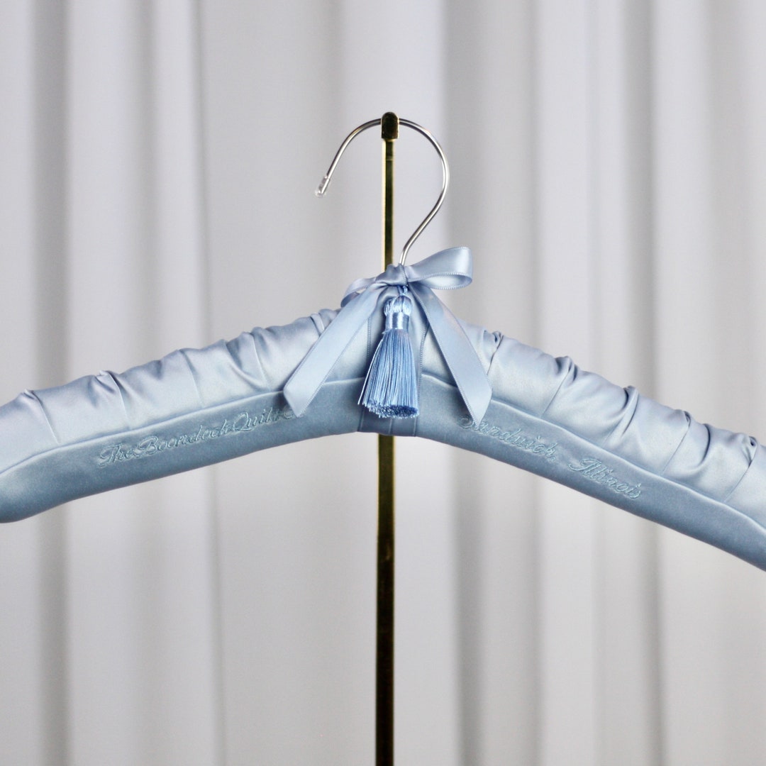 French Blue Personalized Luxe Satin Hanger, Embroidered, Bridal Hanger ...