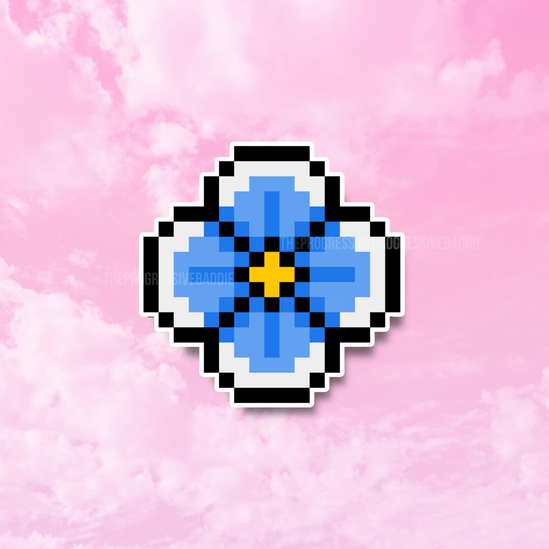 Blue Flower Pixel Art Sticker, Water Resistant Decals for Tumblers ...