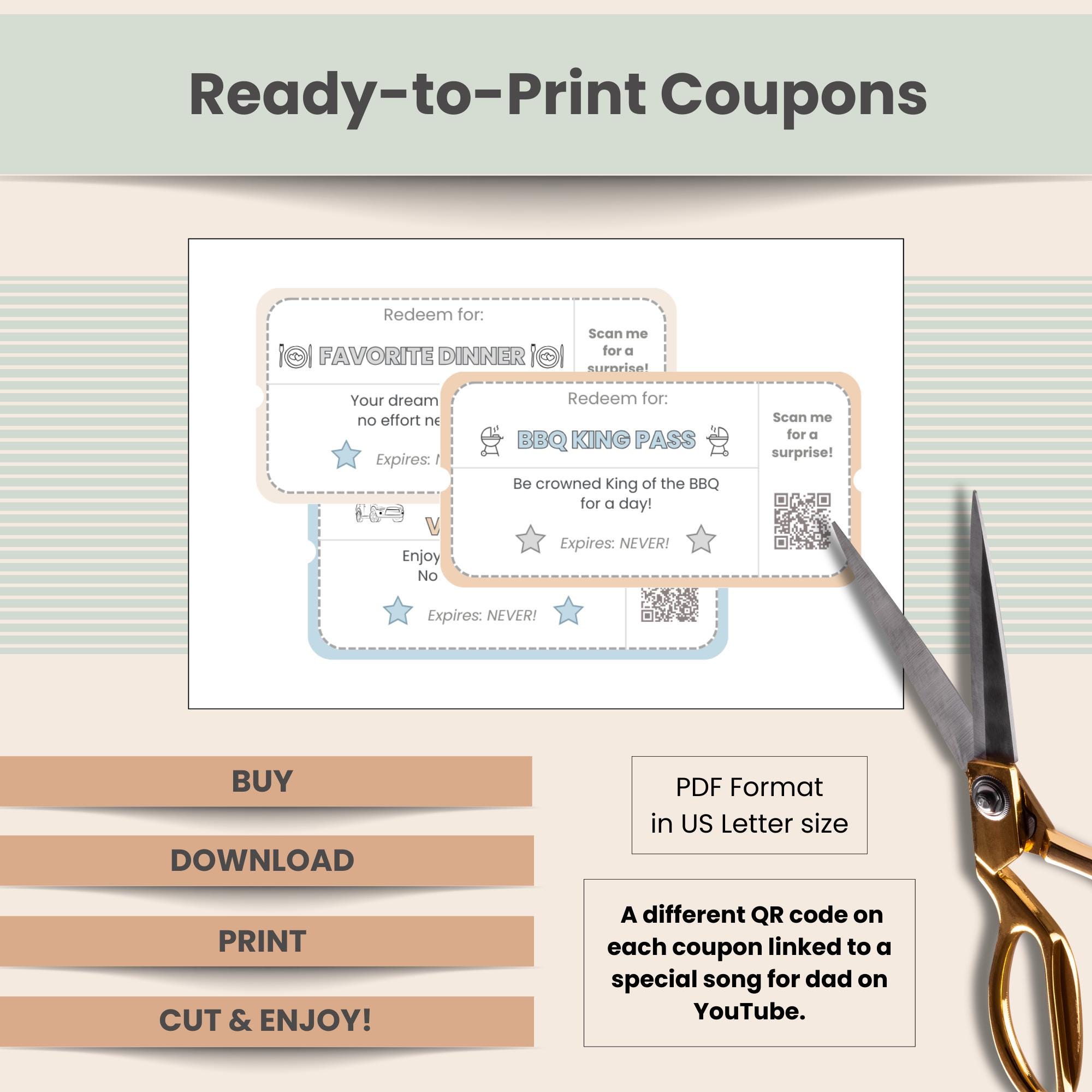 Father’s Day Coupon Book Printable | Gift for Dad With QR Codes ...