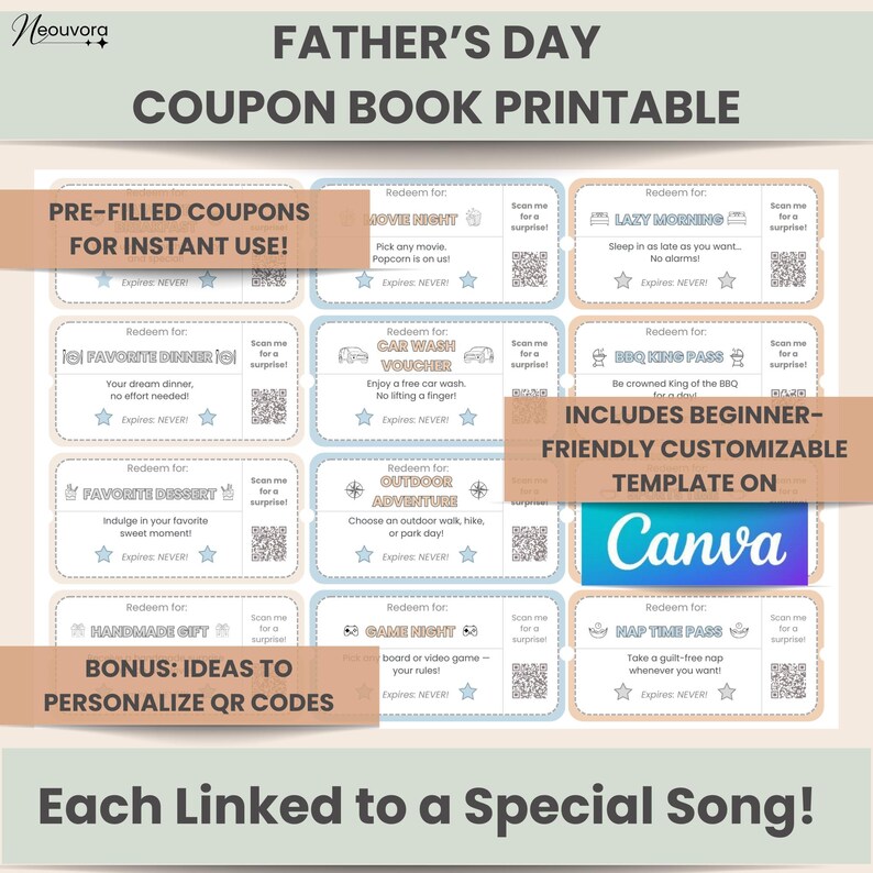 Father’s Day Coupon Book Printable | Gift for Dad With QR Codes ...