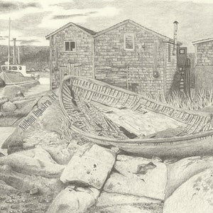 Peggy's Cove Pencil Art Print "seaworthy No More" - Etsy