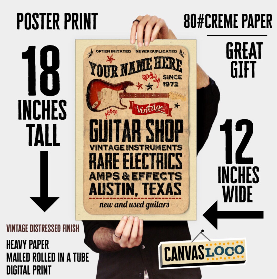 Personalized Guitar Shop Paper Poster - 12"x18" Size - the Finest "your ...