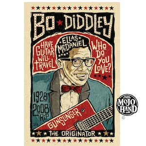 Bo Diddley Blues Folk Art Tribute Poster - 12"x18" Signed by the Artist ...