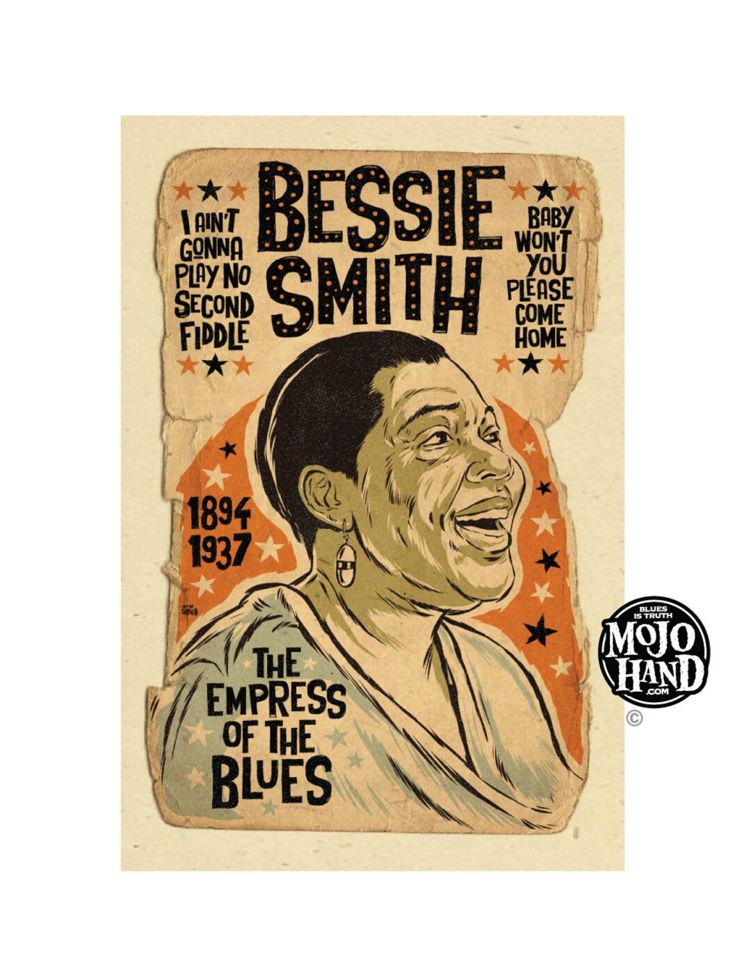 Bessie Smith Blues Folk Art Tribute Poster - 12"x18" Signed by the ...