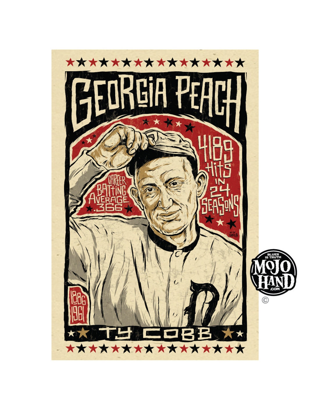 Ty Cobb Baseball Tribute Poster / Art Print - 12"x18" Signed by the ...