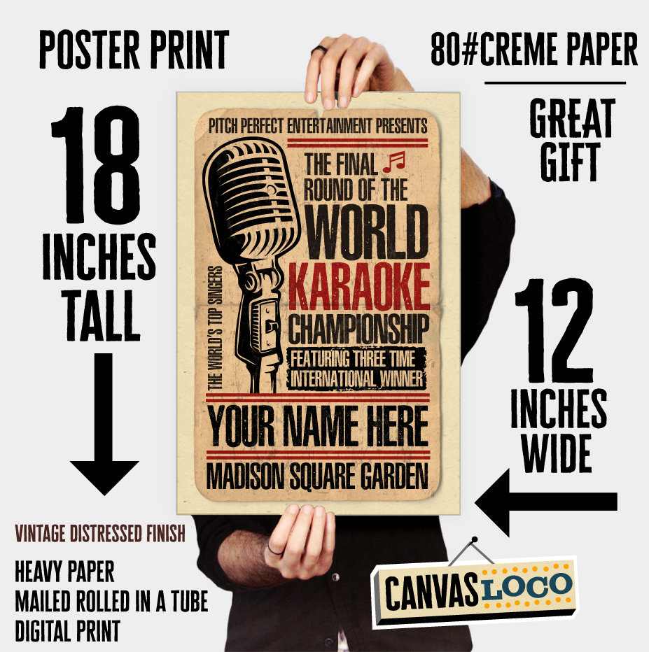 Personalized Karaoke Championship Poster - 12"x18" the Finest "your ...
