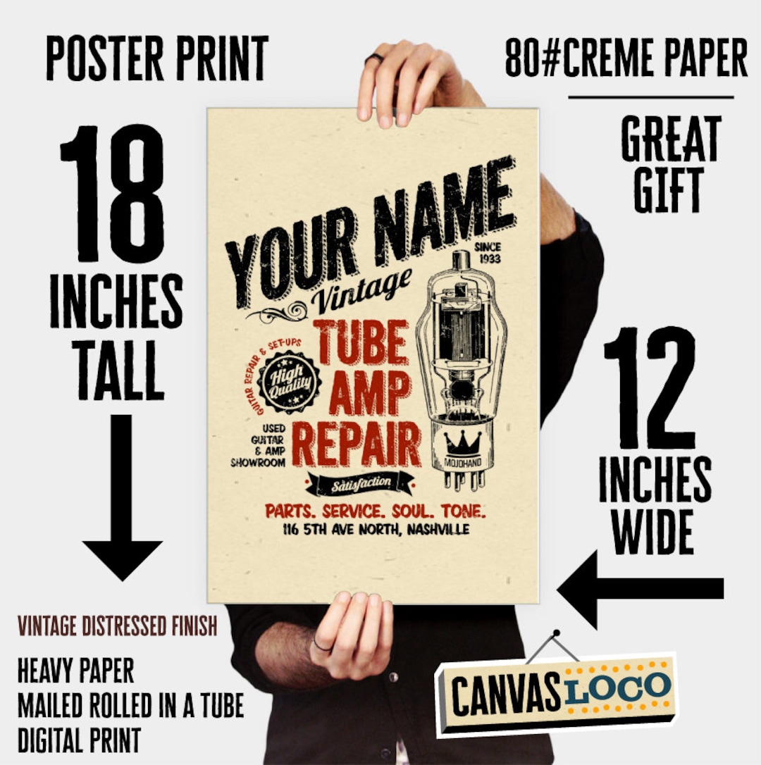 Personalized Vintage Tube Amp Repair Shop Poster - 12"x18" the Finest ...