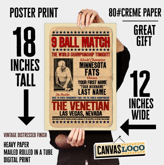 Personalized Billiards / Pool Champion Paper Poster | Etsy