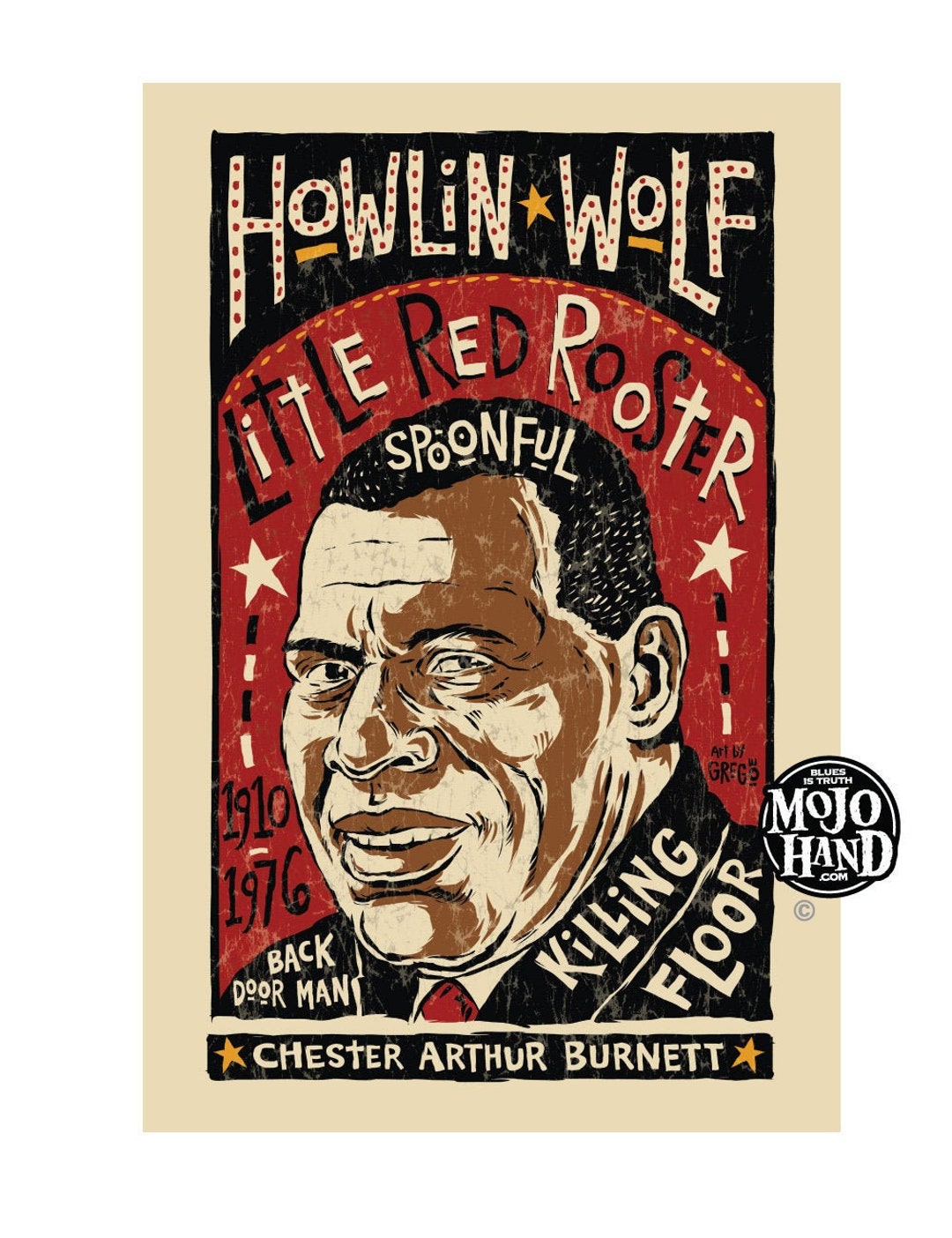 Howlin Wolf Chicago Blues Folk Art Tribute Poster - 12"x18" Signed by ...