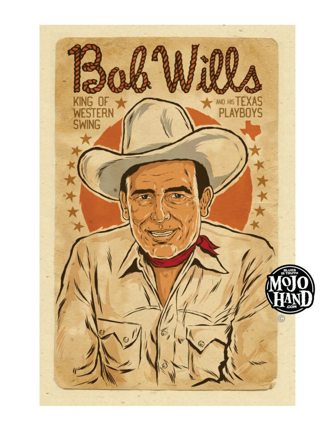 Bob Wills Country Music Folk Art Tribute Poster - 12"x18" Signed by the ...