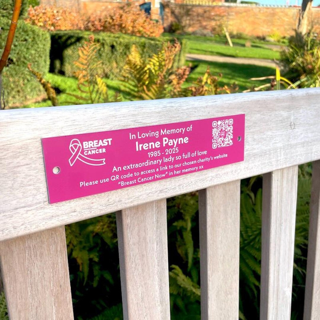 Bench Memorial Plaque in Pink With QR Code Breast Cancer 20x5 Cm | 7 ...