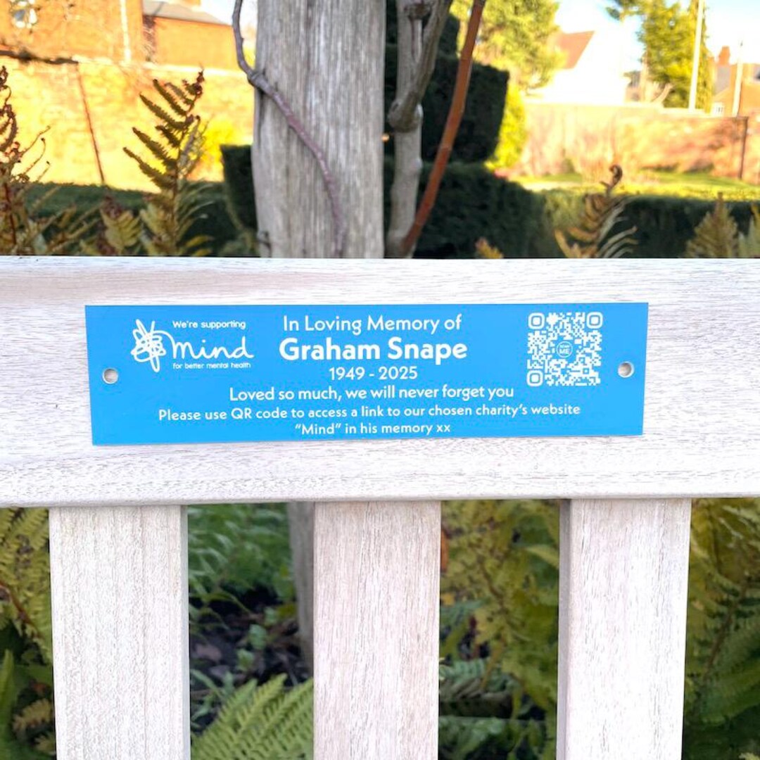 Memorial Bench Plaque for Mind Charity | QR Code, Personalised - Etsy
