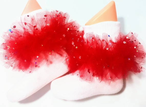 Red Sparkle Ruffled Socks for Baby Girls Toddlers and Big | Etsy