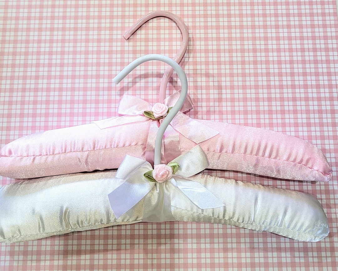 White and Pink Satin Padded Baby Hangers for Special Dresses and Gowns ...