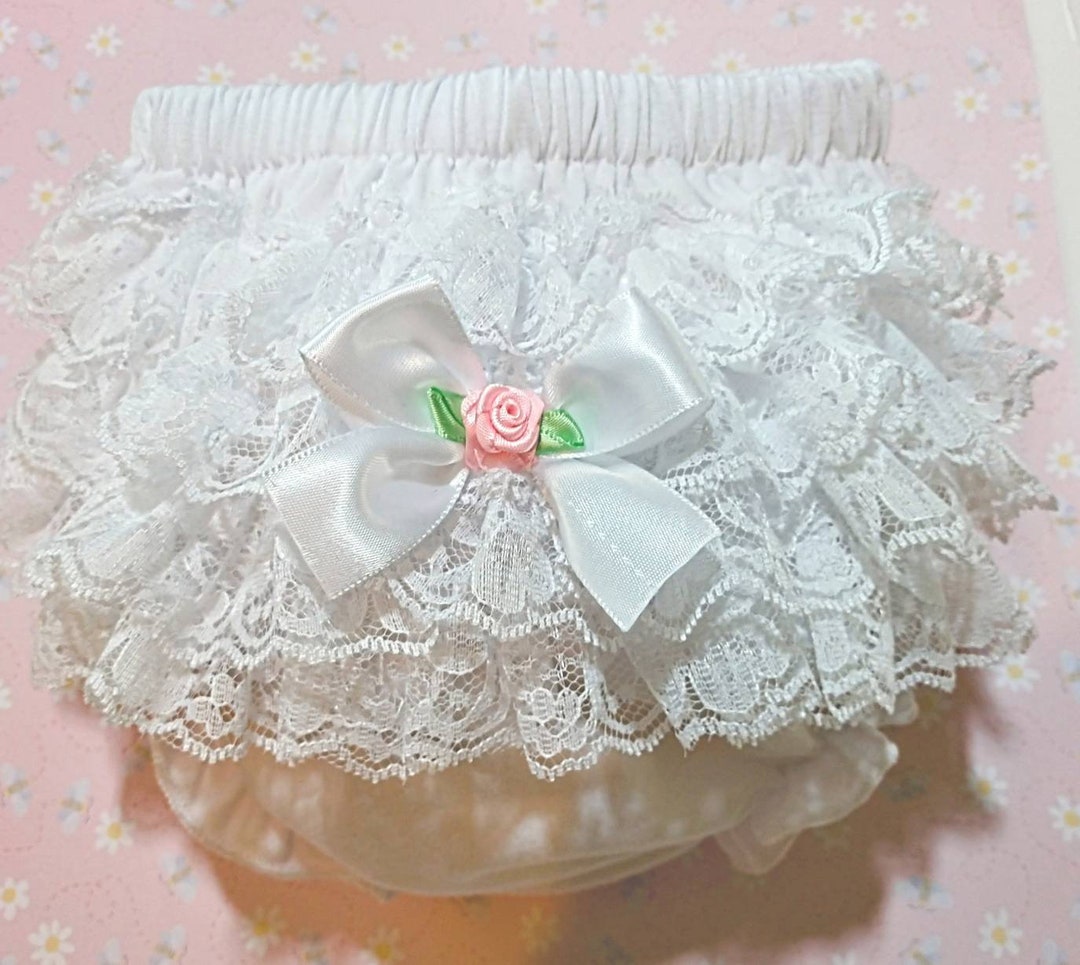 Lace Diaper Cover, White Cotton Bloomer, Satin Bow Rosebud - Etsy