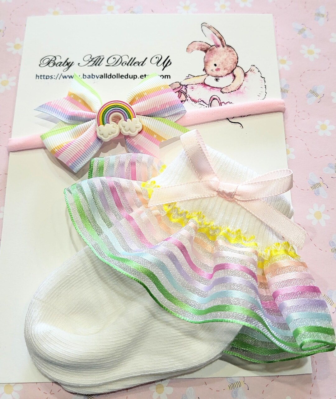 Rainbow Baby Socks and Bow or Headband to Match. - Etsy