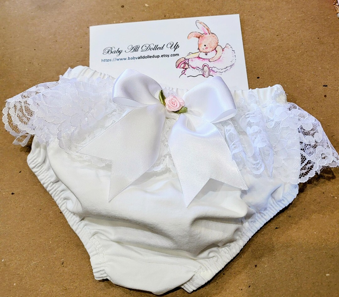 White Lace Ruffle Diaper Cover, Satin Bow Bloomer - Etsy