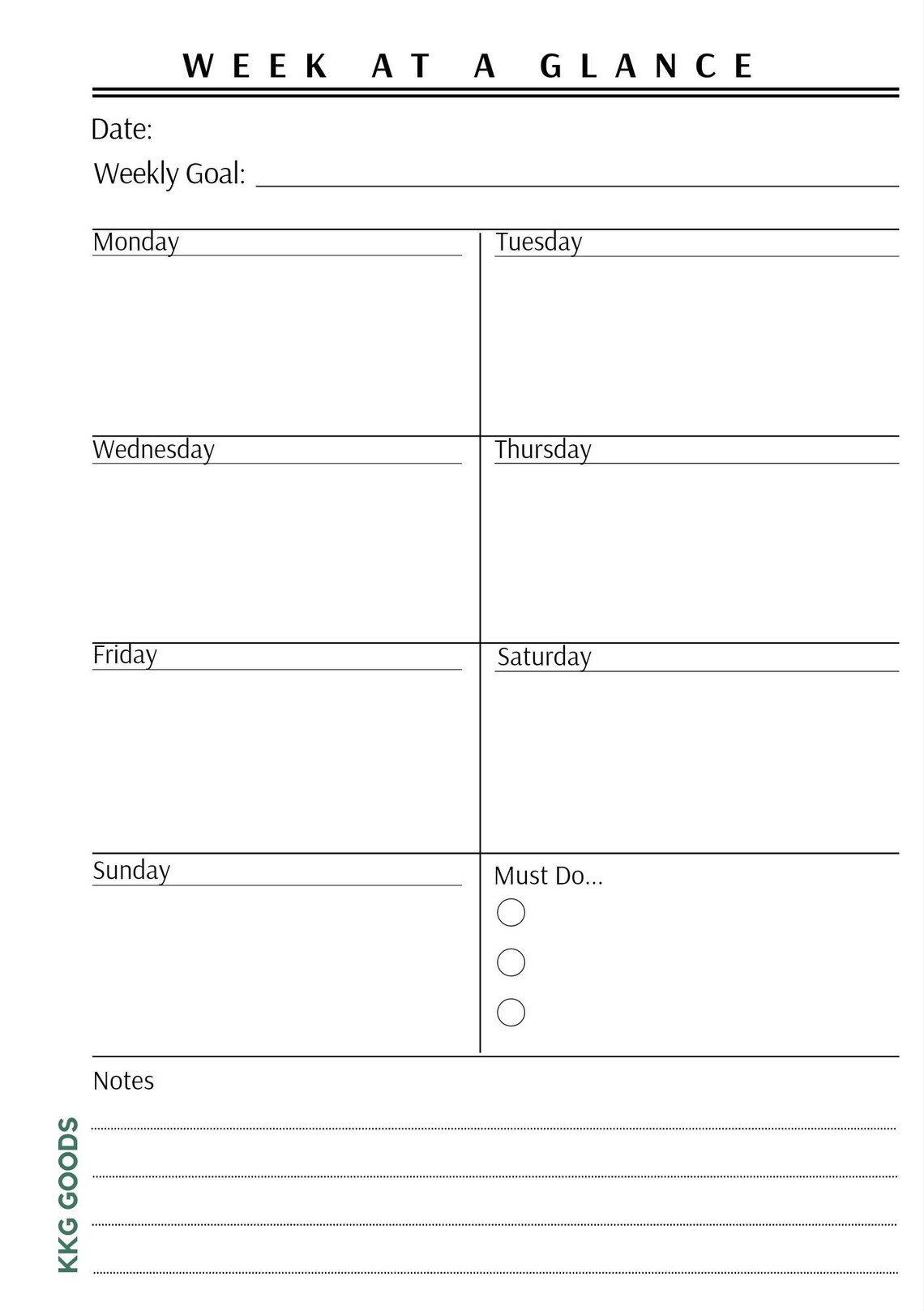 Week at a Glance Printable, Planner Sheet Printable, Printable Planner ...