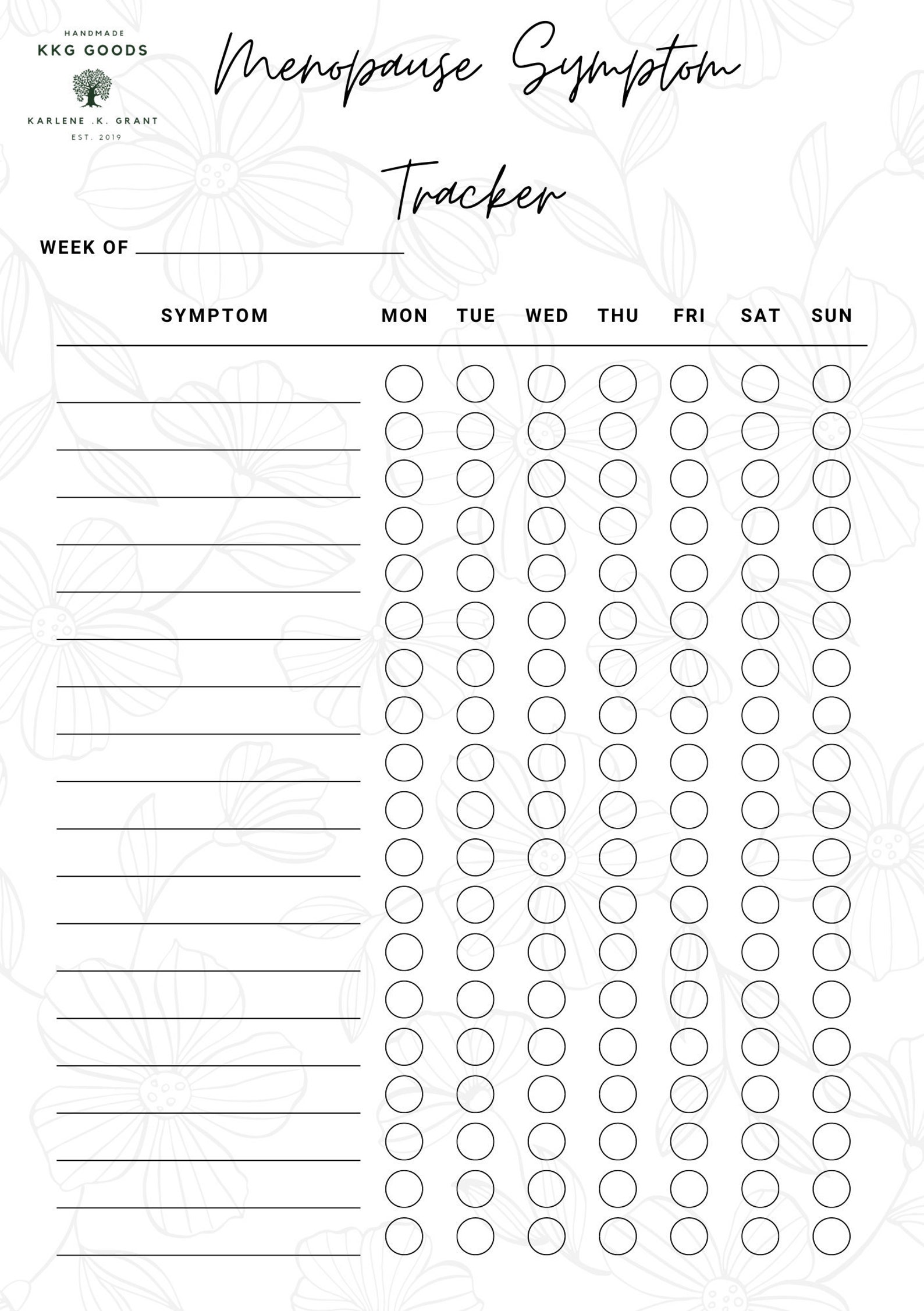 A5 Floral Menopause Symptom Tracker, Printable Menopause Symptom ...