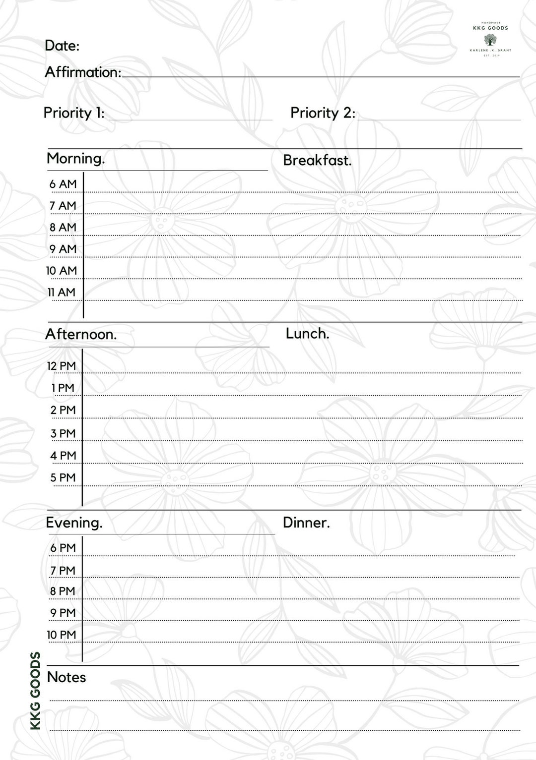 Floral Daily Planner Printable, Minimal Planner Sheet, Planner Insert ...