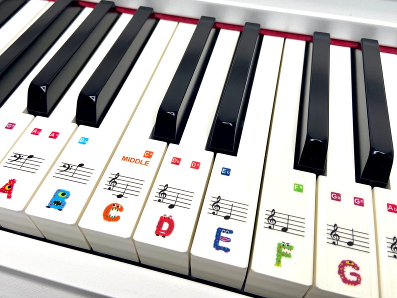 Piano Stickers for 61 Key Piano or Keyboard 36 White Key Kids Monster ...