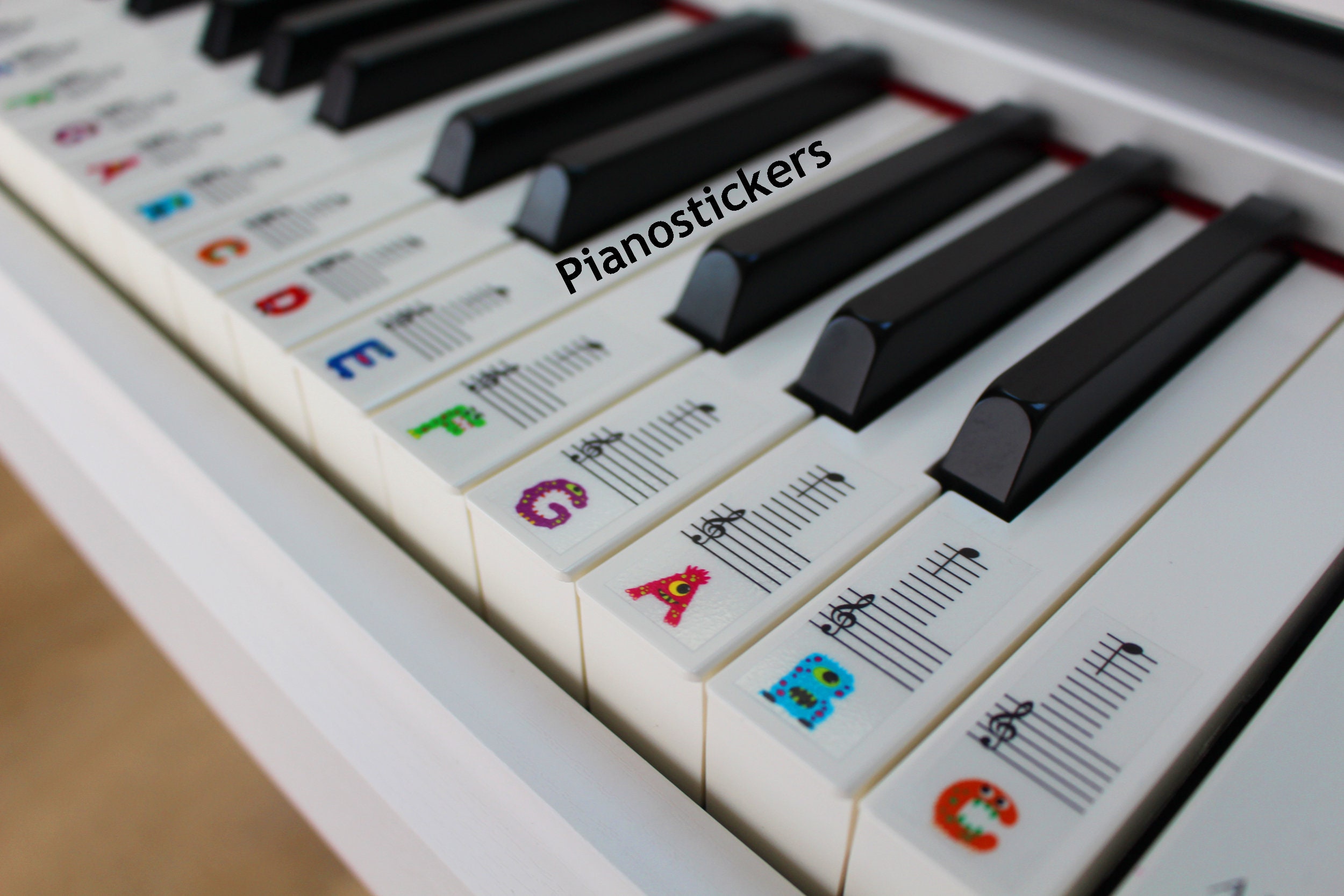 Piano Stickers 88 Key Set for the White Keys Only, Kids Monster, Clear ...