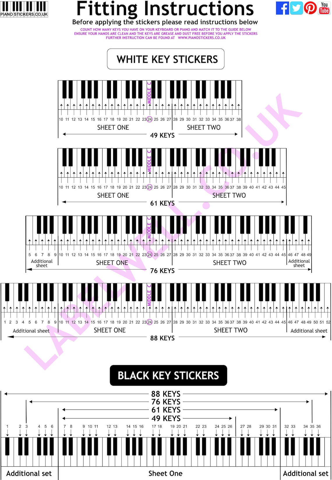 Pegatinas de piano 61 juego de teclas para las teclas blancas - Etsy España