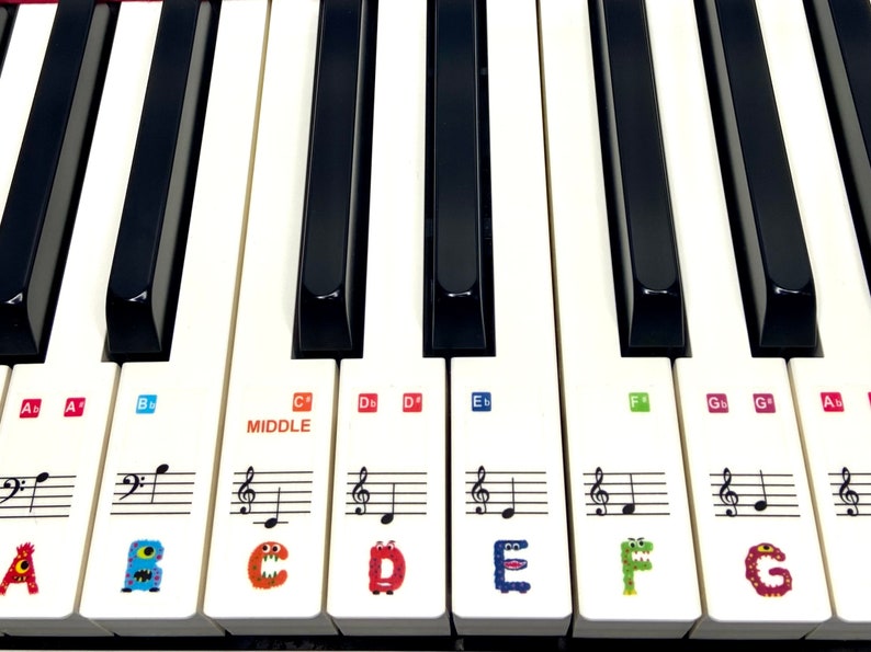 Piano Stickers for 61 Key Piano or Keyboard 36 White Key Kids Monster ...